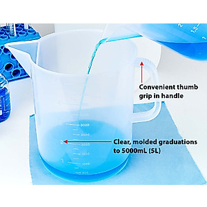 Globe Scientific 601160-1 Polypropylene Short Form Beaker with Handle, Molded Graduations, 5000mL Capacity