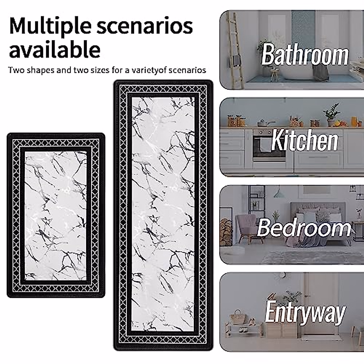 ASPMIZ Marble Kitchen Rugs Non Slip, Silver White Marble Kitchen Mats Cushioned Anti Fatigue, PVC Waterproof Leather Kitchen Rug Modern, Floor Comfort Mat for Kitchen Sink, 18'' x 30'' + 18'' x 48 ''