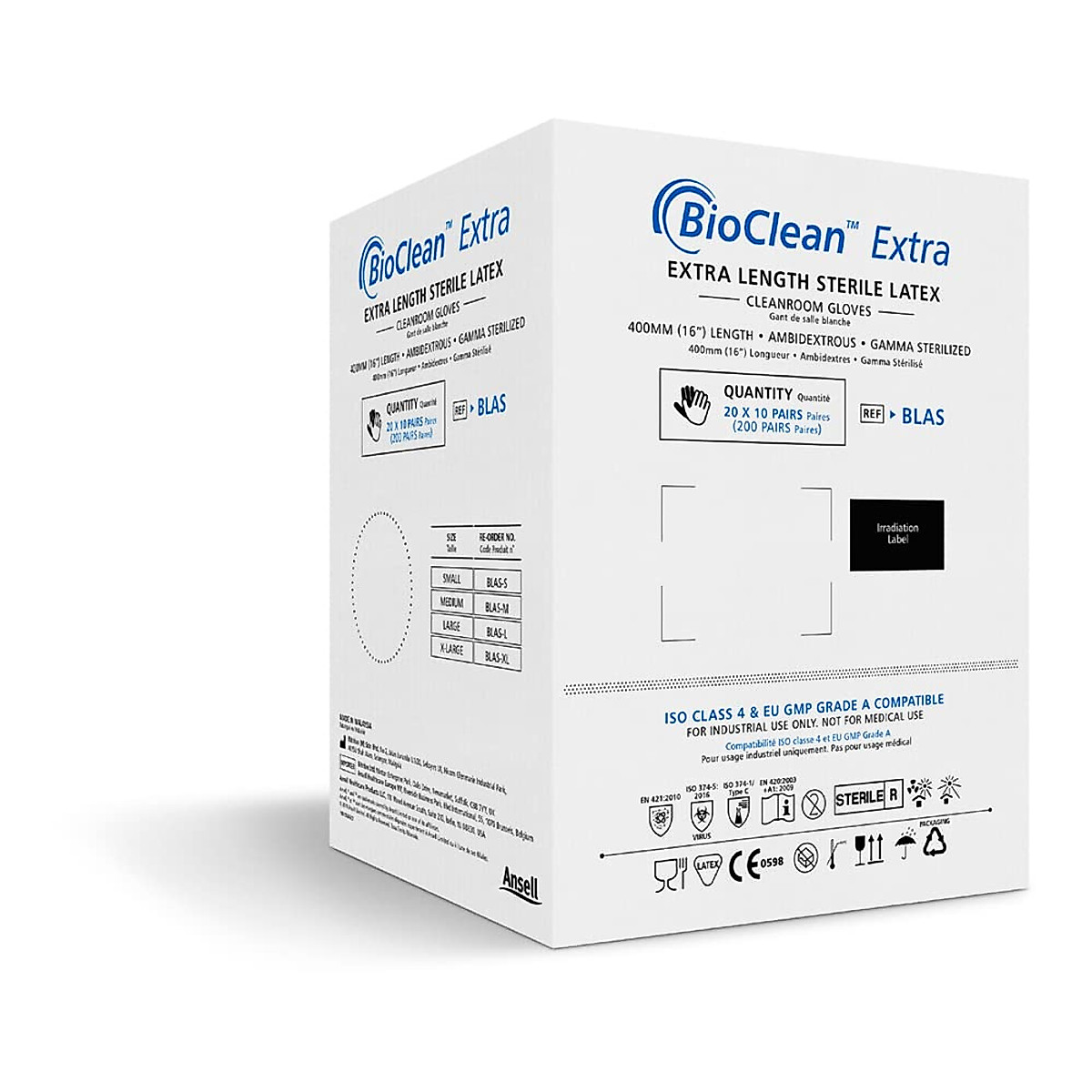 Ansell BLAS-XL BioClean Extra Sterile Latex Glove, 16" Length, Ambidextrous, Natural, XL (Pack of 200)