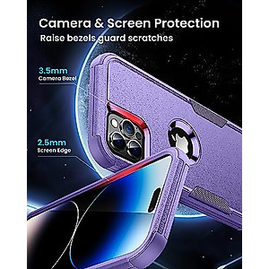 Scutum Designed for iPhone 14 Pro Case,[10 FT Military Grade Drop Protection] with [Screen Protector], 3 in 1 Non-Slip Heavy Duty Shockproof Phone Case,6.1 Inch, Purple