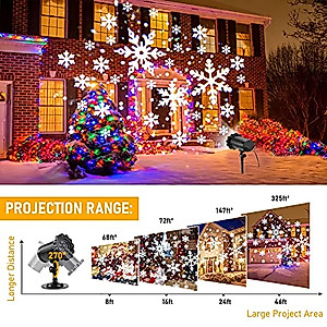 Christmas Projector Lights Outdoor, Greenclick Upgraded Rotating Snowflake Projector with Remote Timer IP65 Waterproof LED Christmas Snowfall Projection Lamp for Xmas Holiday House Decoration, 16.4ft