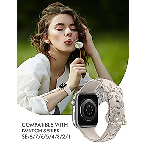 Minyee Floral Engraved Band Compatible with Apple Watch Band 38mm 40mm 41mm Women, Cute Soft Silicone Dandelion Flower Pattern Sport Designer Fancy Summer Bracelet for iWatch Series SE/8/7/6/5/4/3/2/1