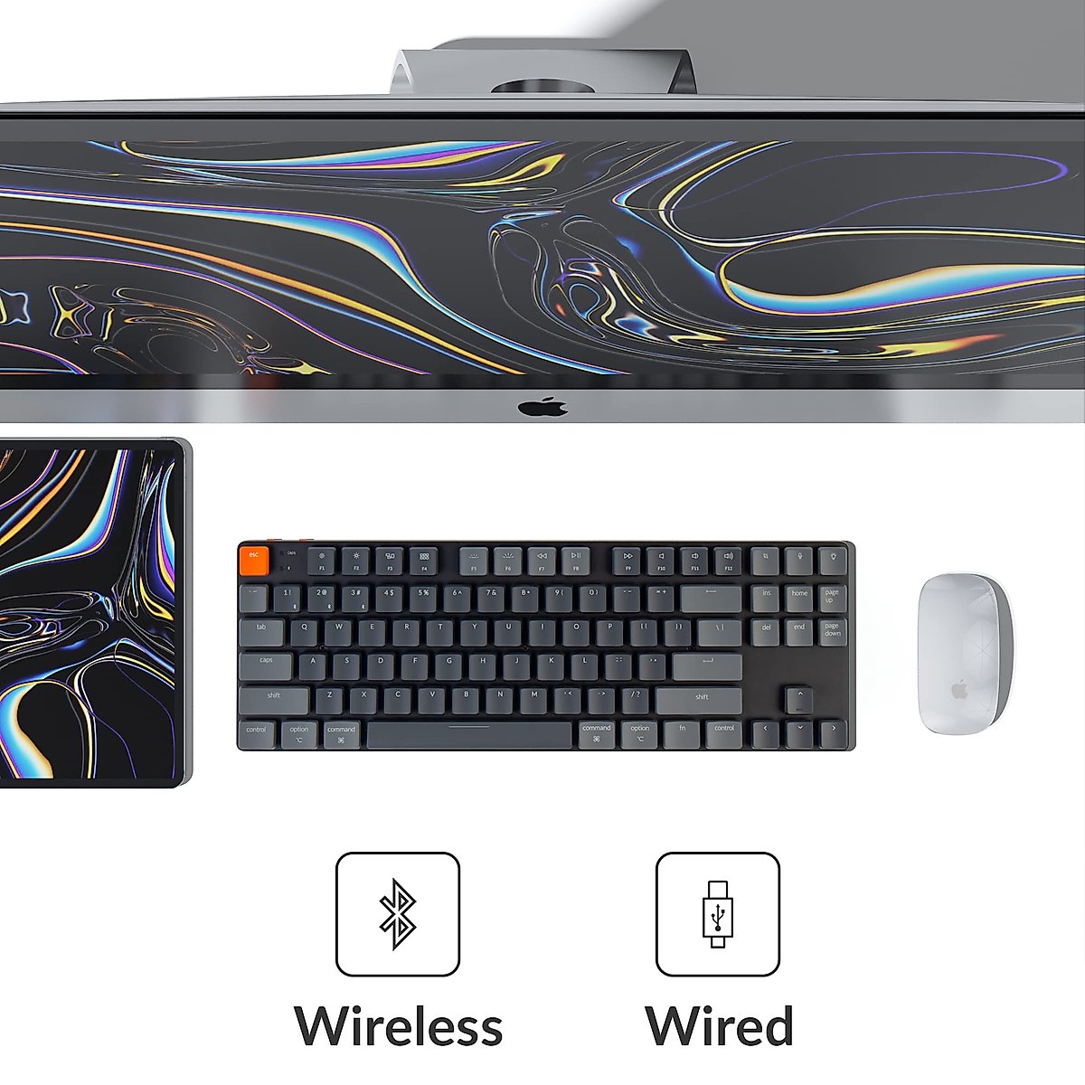 Keychron K1 SE, 87 Keys Ultra-Slim Wireless Bluetooth/USB Wired Mechanical Keyboard with RGB LED Backlit, Hot Swappable Low-Profile Gateron Mechanical Blue Switch Compatible with Mac Windows