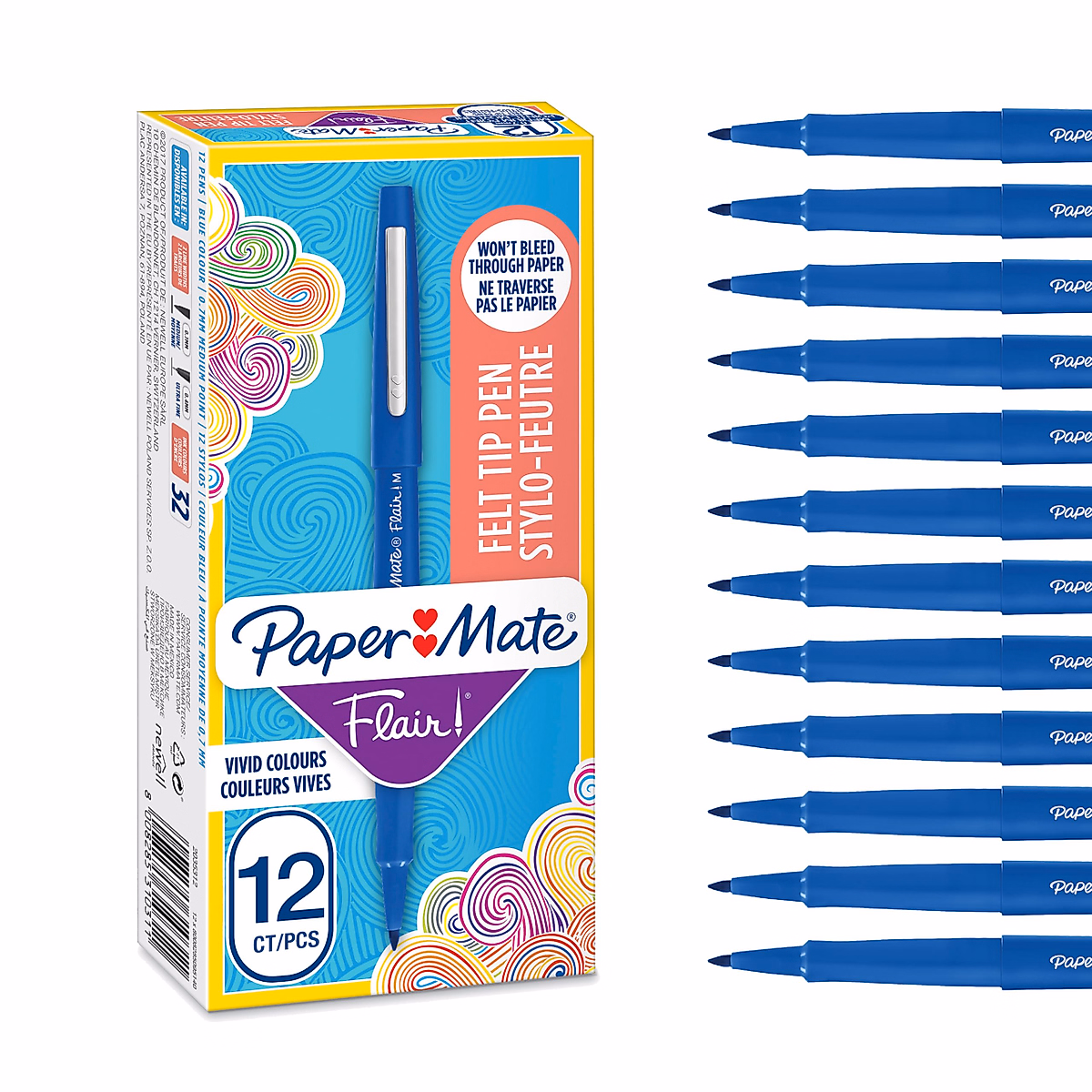 Paper Mate Flair Original Fibre Tip Pen Medium 1.0mm Pack of 12