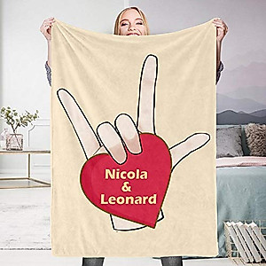 VEELU American Sign Language Blanket with Custom Name ASL I Really Love You Personalized Letter Blanket Living Room/Bedroom Warm Throw Blanket for Family Husband Wife Baby 59x79inch
