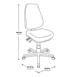 Office Star Ergonomic Dual Function Office Task Chair with Adjustable Padded Back and Built-in Lumbar Support, Armless, Diamond Wine Fabric