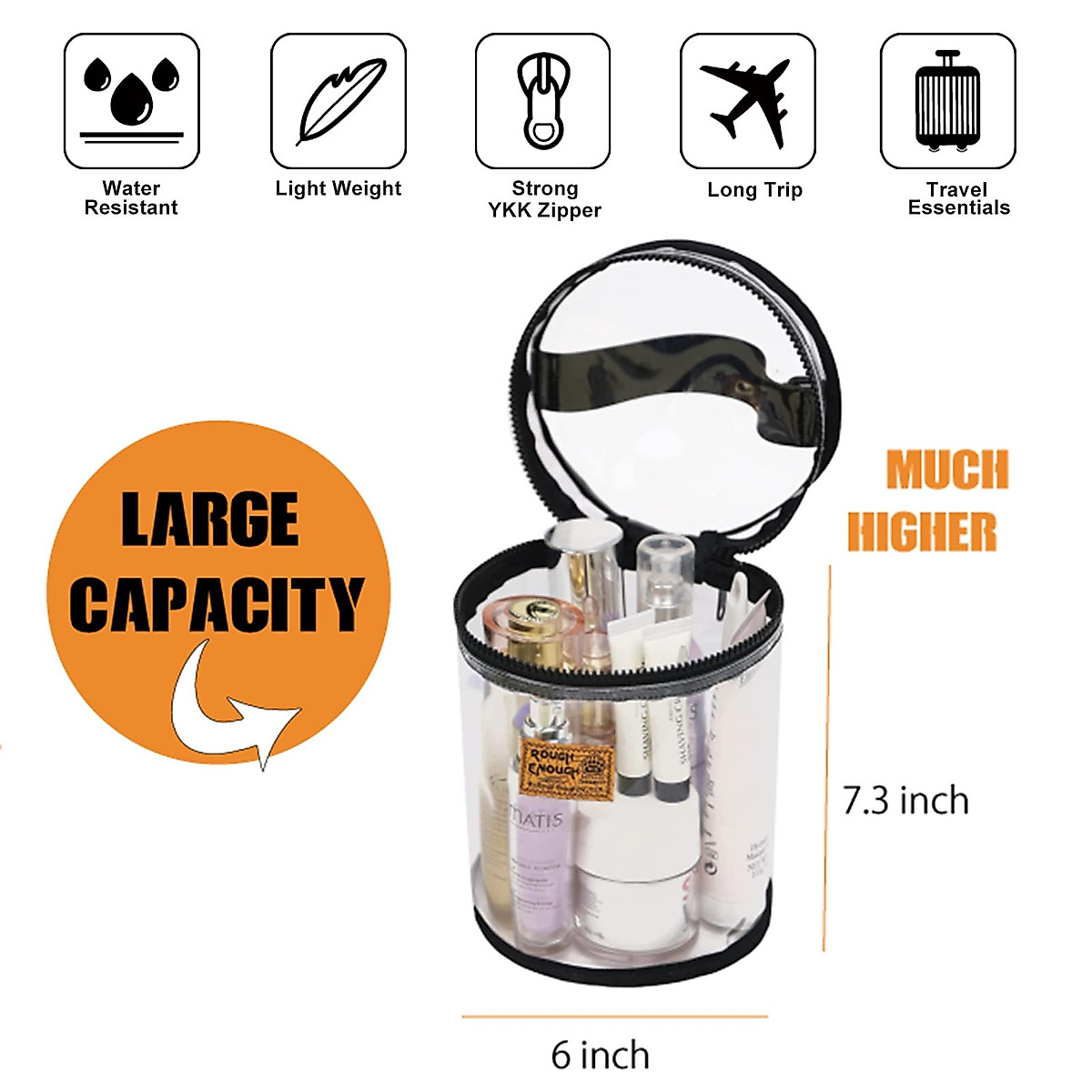 Rough Enough Clear Makeup Toiletry Bag for Traveling Large Cosmetic Pouch Case Organizer Travel Essentials Accessories Storage for Women with Zipper Handle Vacation