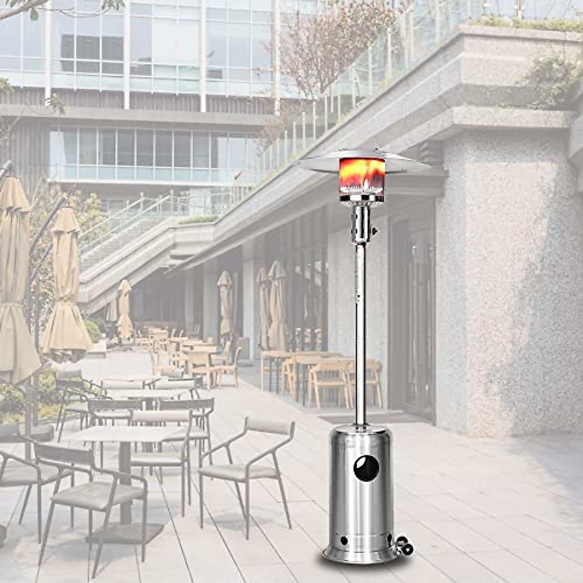 ROMONICA 48,000BTU Outdoor Patio Heater Tall Standing Hammered Finish Garden Outdoor Heater Propane Standing, Stainless steel outdoor space gas heater with wheels, Silvery - 4 set