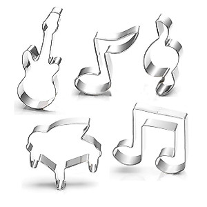 WOTOY Guitar, Piano,Musical Notes Sign Music Theme Biscuit Cookie Cutter 5 Piece Set - Stainless Steel