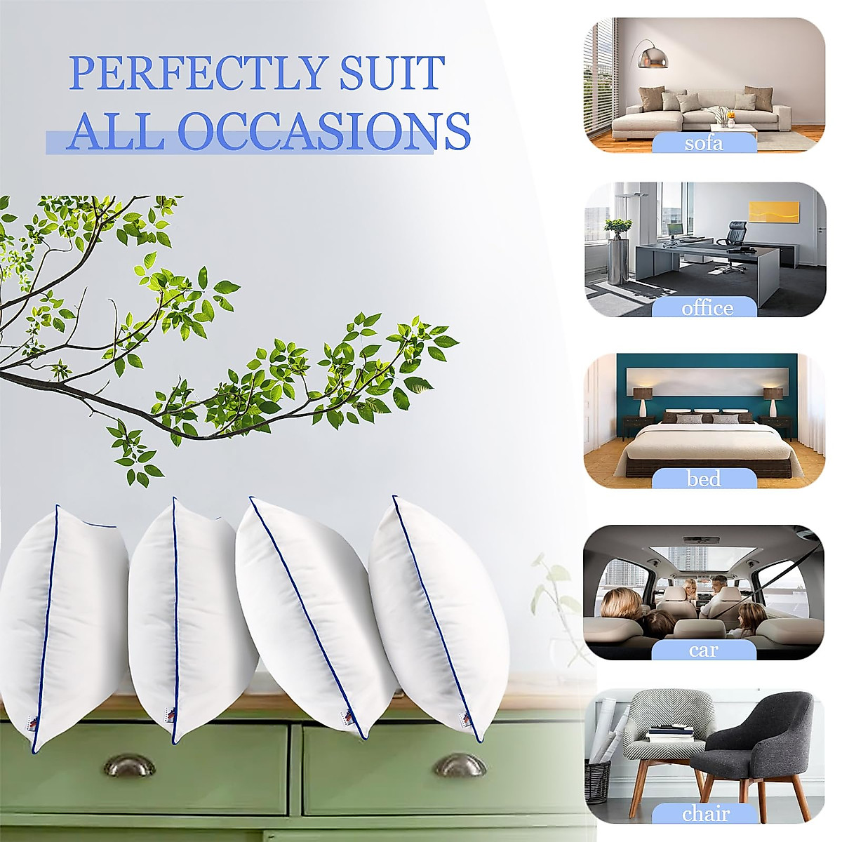 Wuuyuef 12 x 20 Pillow Insert set of 2 Indoor Throw Pillow Insert, Rectangle Decorative Pillows Inserts, Throw Pillows for Couch,Throw Pillows for Bed,White Throw Pillows