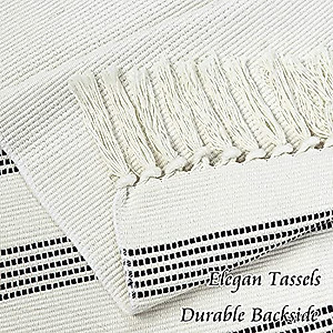 Boho Bathroom Rug 2X3 ft LEEVAN Geometric Cotton Striped Rug with Tassel Door Mat Cotton Line Indoor Floor Mat Bohemian Hand Woven Chic Printed Bedside Rugs for Kitchen Living Room