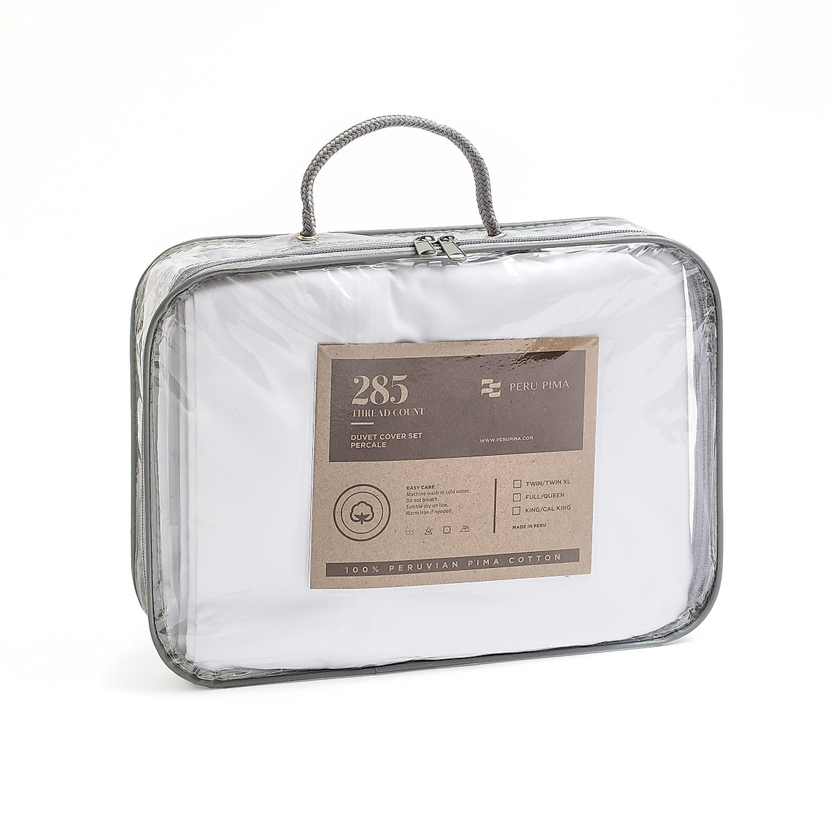 Peru Pima, Duvet Cover Set with 3 Pieces, 285 Thread Count Percale, 100% Peruvian Pima Cotton, Full/Queen Size, White Solid Color