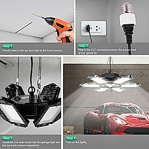 LED Garage Light with 6 Adjustable Panels, 16000 LM Plug in Linkable LED Shop Light, 160W 6500K Deformable Garage Lights Ceiling Led Light Fixtures with Built-in ON/Off Switch(1 Pack)