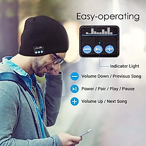 HANPURE Bluetooth Beanie Mens Women Gifts, Stocking Stuffers Bluetooth Headphones Beanie Black