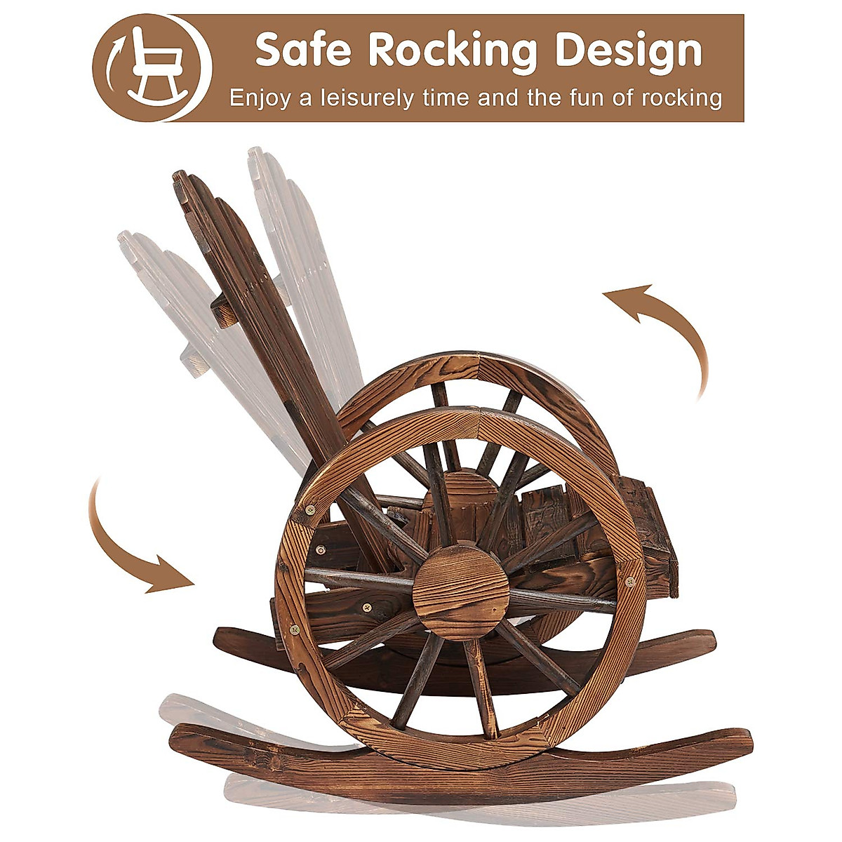 KINTNESS Wagon Wheel Wood Rocking Chair Outdoor Furniture Patio Chairs Armrest Rocker for Garden