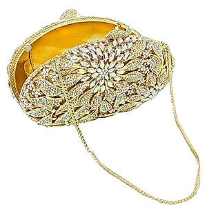 Tngan Women Elegant Crystal Floral Evening Clutch Hollow Out Rhinestone Handbag Wedding Party Banquet Shoulder Bag, Black