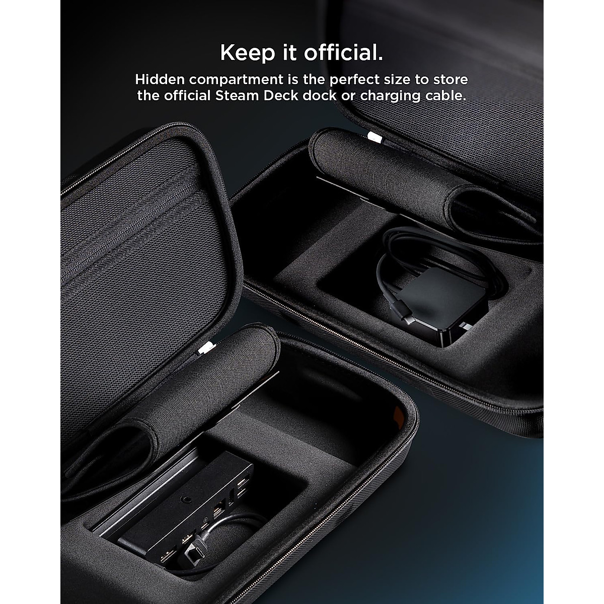 Spigen Rugged Armor Pro Designed for Steam Deck LCD (2022) / Steam Deck OLED (2023) Hard Shell Travel Carrying Case with Pockets for Accessories and Original Charger Storage Bag Carry Case - Black