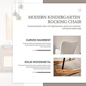 Virabit Small Rocking Chair Nursery, Upholstered Glider Rocker Rocking Armchair for Baby Nursery, Comfy Accent Chair for Nursery, Living Room, Bedroom (Beige)