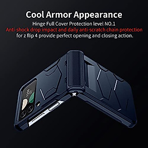 LEIAU for Samsung Z Flip 4 case z Flip 4 Case with Full Hinge Protection - Heavy Duty Armor Design Wireless Charging Cover Phone Case for Galaxy Z Flip 4 5G(PC+TPU) Blue