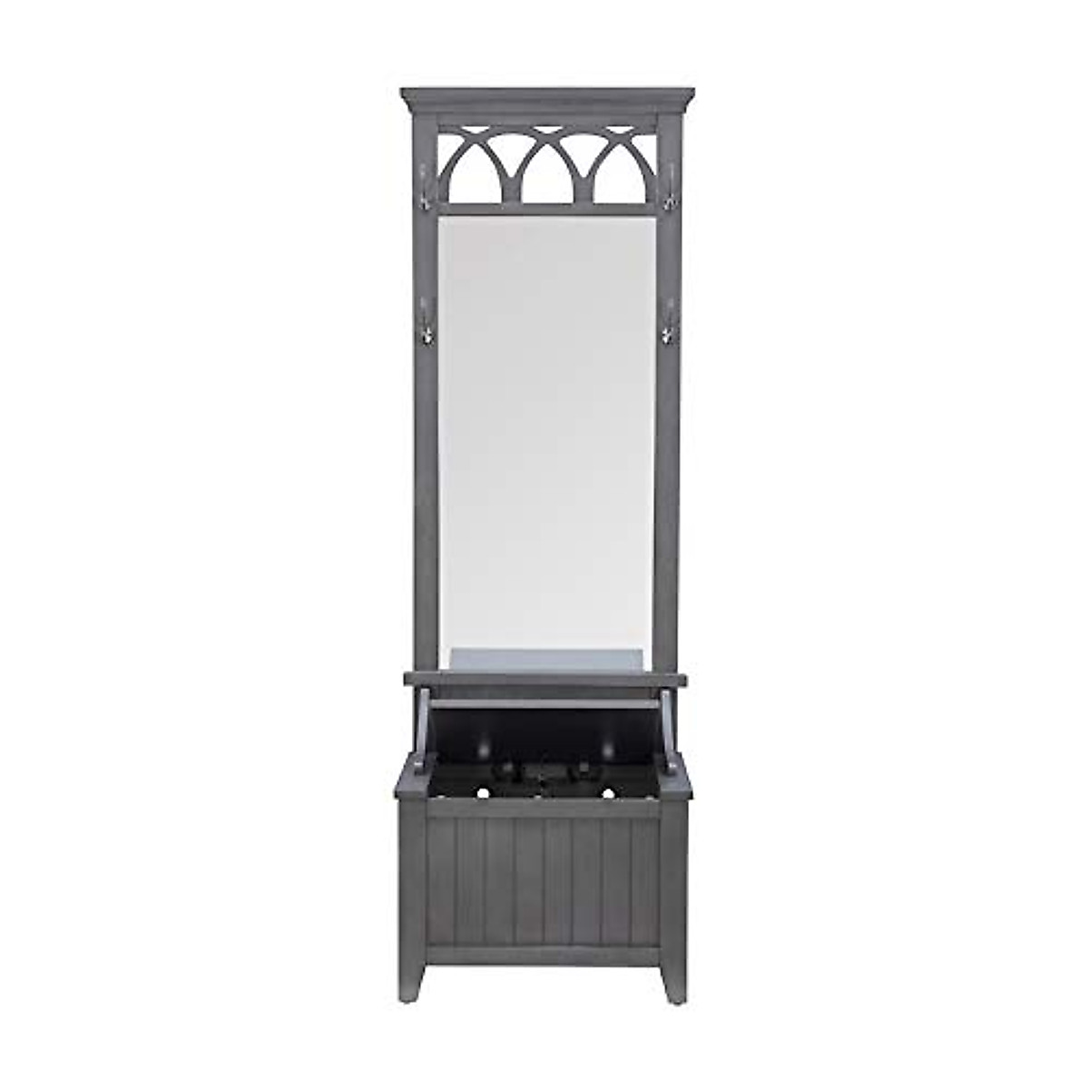 Powell Linon Elliana Wood and Mirror Entryway Hall Tree Bench in Gray