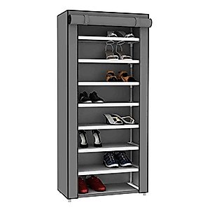 Sunbeam Multipurpose Portable Wardrobe Storage Closet Rack For Shoes and Clothing 7 Tier/Fits 24 Pairs of Shoes Heavy Duty Non Woven Material With Roll Down Cover (Grey)