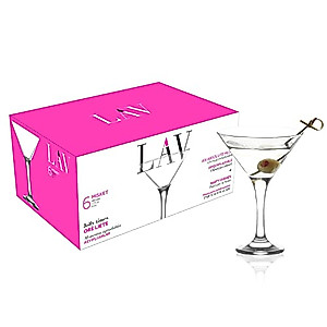 lav Martini Glasses Set of 6 - Martini Cocktail Glass Set 6 Oz - Cosmopolitan Glasses for Elegant Cocktails - Classic Cocktail Glasses with Chic Design for Home Parties - Made in Europe
