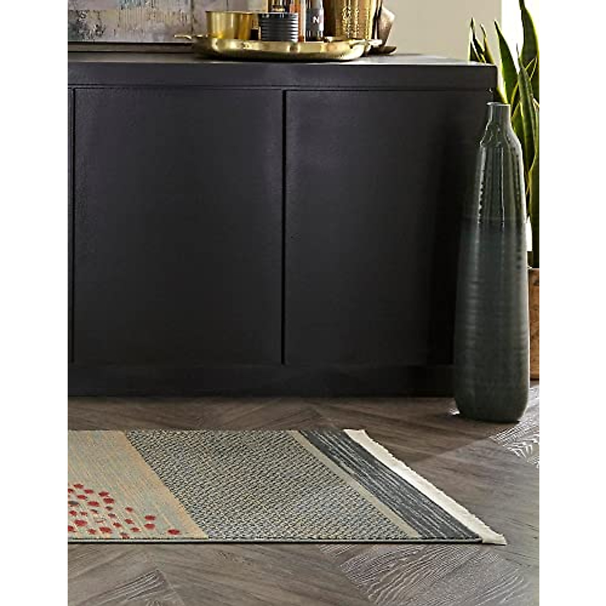 Unique Loom Fars Collection Modern Striped Tribal Inspired Design Area Rug, 2 ft x 6 ft, Light Blue/Beige