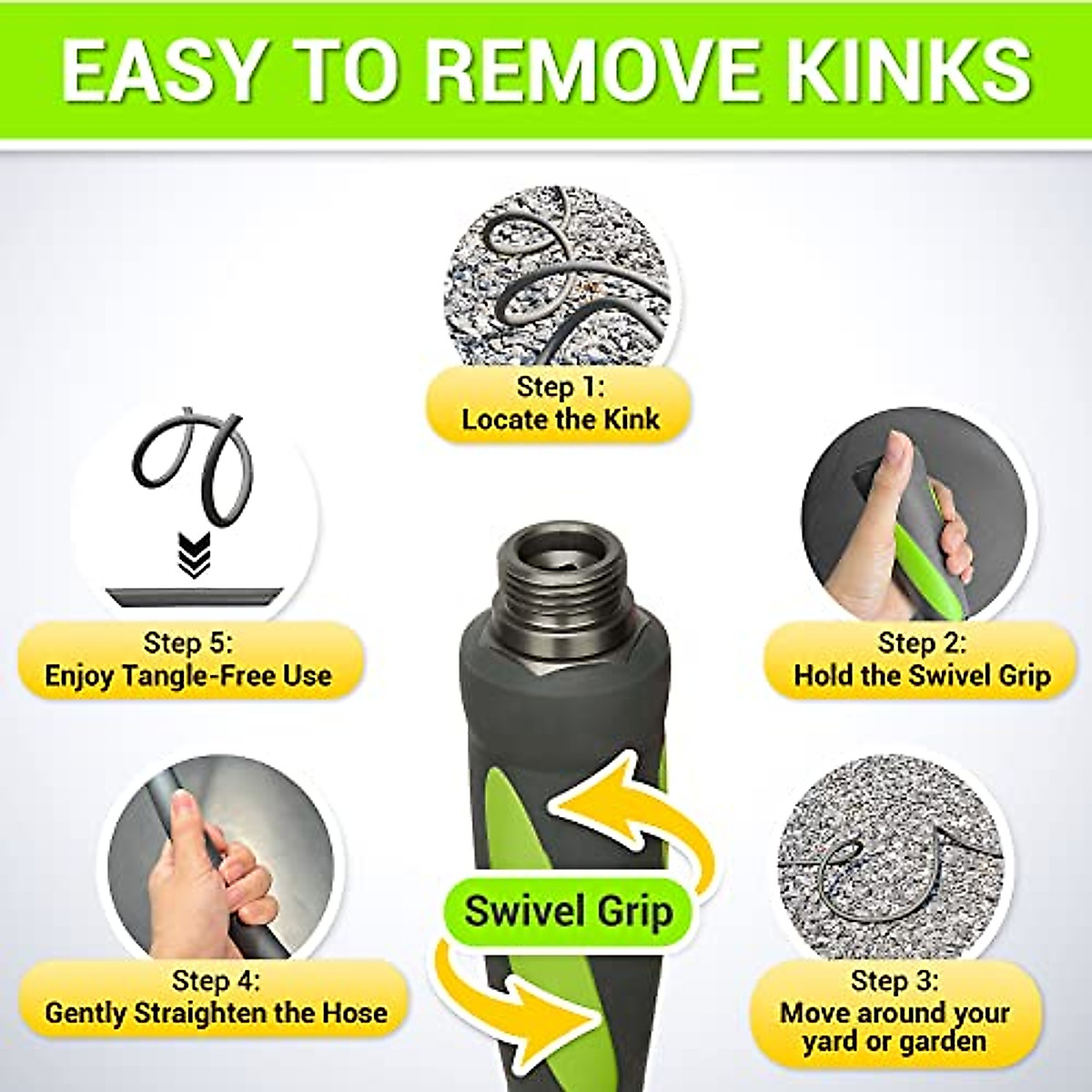 360Gadget Garden Hose - 50 FT Water Hoses with Swivel Handle, Flexible, Heavy Duty, Lightweight Hose Pipe for Outdoor, Yard Watering, Premium Hybrid Polymer Hose