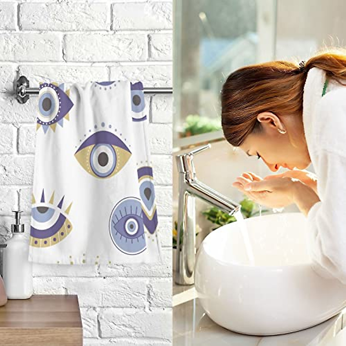 ZENWAWA Hand Towels Various Evil Eye Print, Cotton Bath Towels Drying Face Hands Body Thin Water Absorbent Lightweight Quickdry Washcloth for Bathroom Ktichen Travel Gym 2 Pack 16×28 in