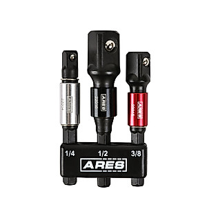 ARES 22011-3-Piece 3-Inch Impact Grade Socket Adapter Set with Color Sleeve - Turns Power Drill into High Speed Nut Driver - 1/4-Inch, 3/8-Inch, and 1/2-Inch Drive