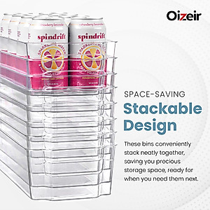 OIZEIR 8 Pack Clear Plastic Fridge Organizer Bins – Stackable Refrigerator & Pantry Storage Bins with Handles for Snacks, Freezer, Kitchen Cupboard, and Cabinet Organization