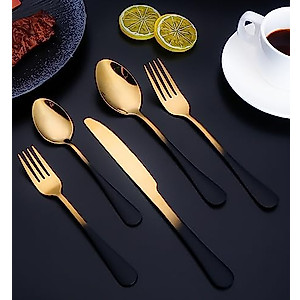 Black Gradual Change Gold Silverware Set Flatware Sets 70 Piece Stainless Steel Service for 14 Durable Home Kitchen Restaurant Wedding Cutlery Utensils Delicate Knifes Forks and Spoons Tableware Set…
