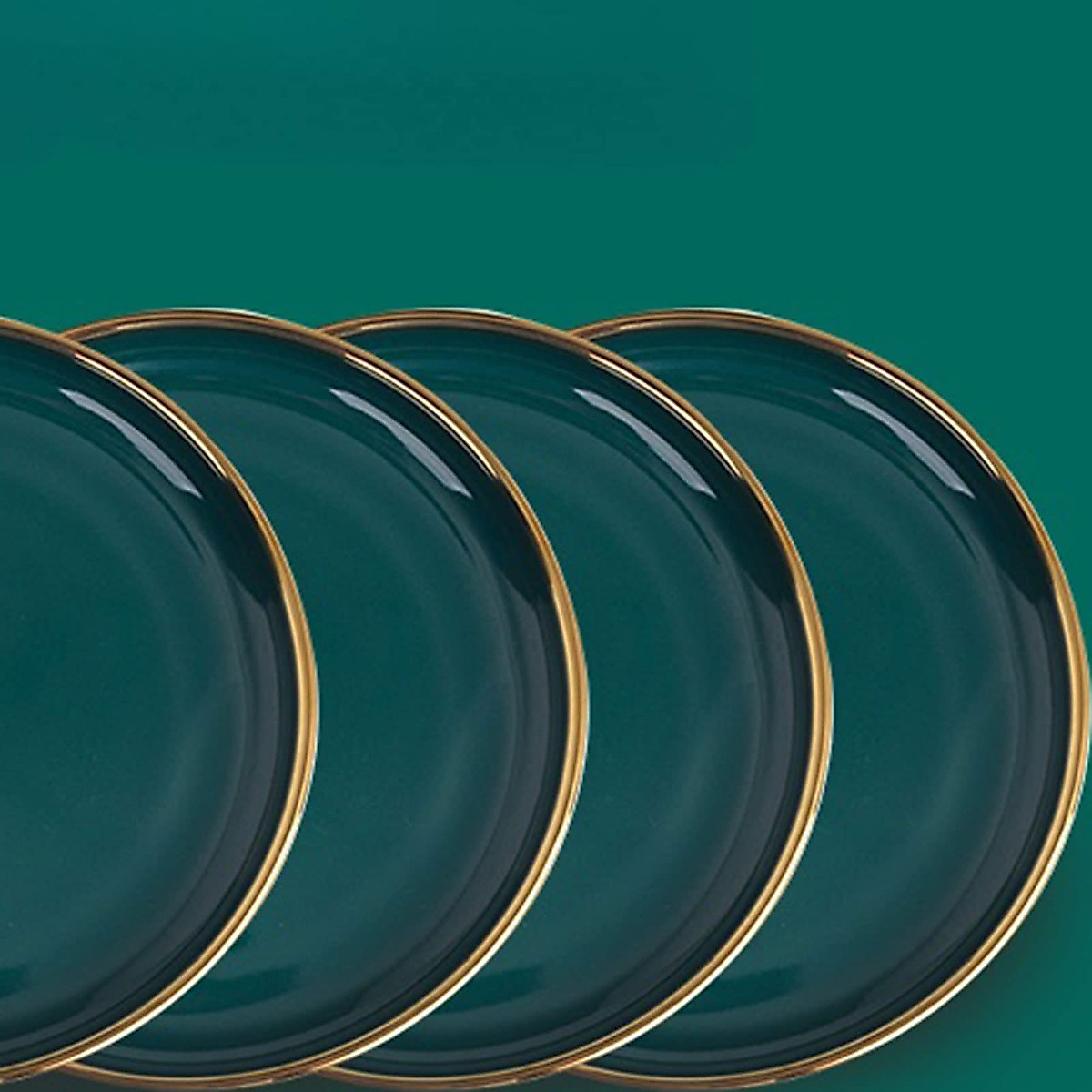 TAKESH Dinner Plates Gold Edging Green Porcelain Plates Food Dinner Set Dishes Soup Ceramic Plates
