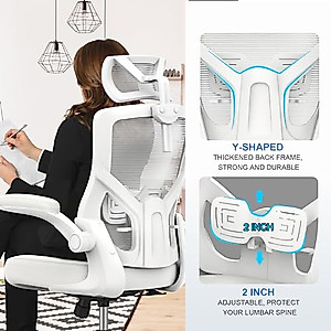 𝑯𝑶𝑴𝑬 𝑶𝑭𝑭𝑰𝑪𝑬 𝑪𝑯𝑨𝑰𝑹, Ergonomic Mesh Desk Chair, High Back Computer Chair- Adjustable Headrest with Flip-Up Arms, Lumbar Support, Swivel Executive Task Chair (Modern, White)