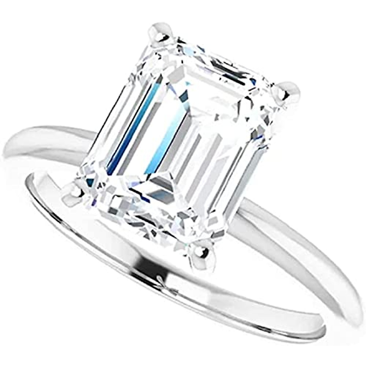 Moissanite World Minimalist Round Diamond Engagement Ring, Emerald Cut 3.00CT, Colorless Moissanite Ring, 925 Sterling Silver, Solitaire Engagement Ring, Wedding Ring, (5.5)