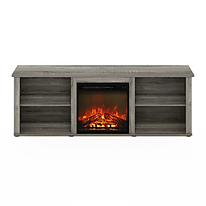 Furinno Classic 70 Inch TV Stand with Fireplace, French Oak Grey