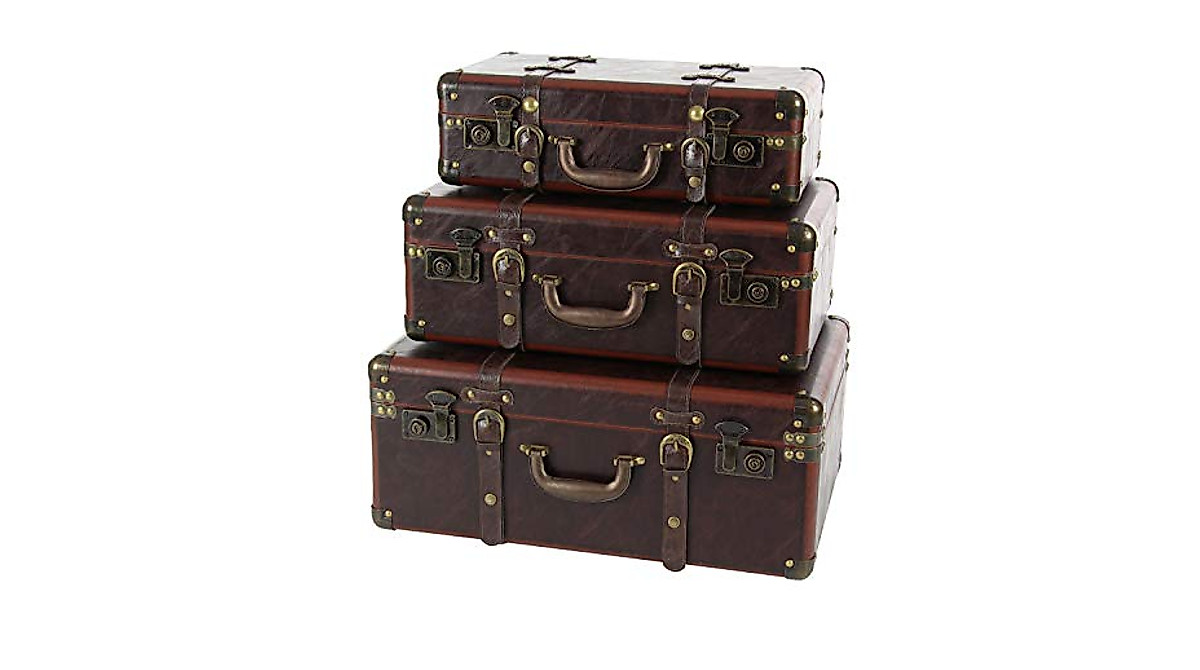 Deco 79 Vintage Faux Leather Trunk Set - Large Decorative Boxes
