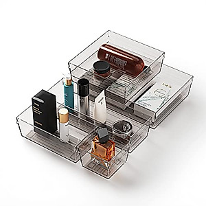 Kzemtcuo 16 Pcs Drawer Organizer Set 5-Size Non-Slip Bathroom Drawer Tray Dividers Versatile Storage Bins Plastic Organizers Divider Container For Dresser Makeup Kitchen Junk Drawer Organizer