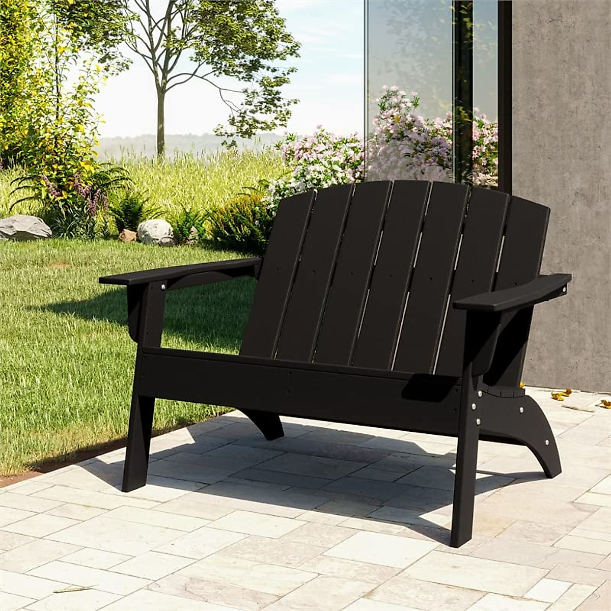 Flats & Castles Ellie HDPE Outdoor Weather Resistant Modern Adirondack Love Seat (Black)