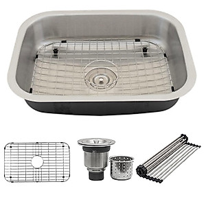 Strictly Sinks 23-7/16 Inch ADA Compliant Undermount Kitchen Sink - Single Bowl Kitchen Sink with Accessories, 18 Gauge Stainless Steel Sink with Strainer Drain, Roll Up Dish Drying Rack & Bottom Grid