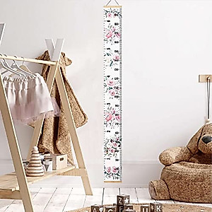 Baby Growth Chart, Height Wall Chart for Kids, Wooden Frame Canvas Measurement Hanging Ruler for Child’s Room Decoration 79 x 7.9in(Flower)