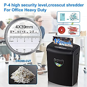 Paper Shredder, 12-Sheet Cross Cut with 5.55-Gallon Basket, P-4 Security Level, 3-Mode Design Shred Card/CD/Staple/Clip, Heavy Duty with Jam Proof System, Paper Shredder for Office (ETL)