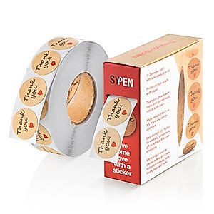 Thank You Stickers, Roll Pack of 1000 Thank You Stickers 1" Inch Round Adhesive Natural Paper Kraft Sticker Labels with Red Love Hearts, Pack of 1000