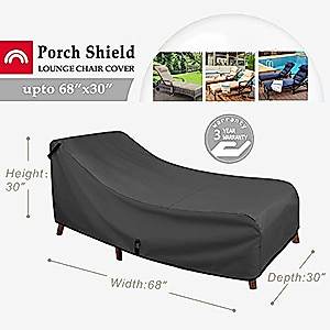 Porch Shield Patio Lounge Chair Cover - Waterproof Outdoor Chaise Lounge Chair Covers 2 Pack - 68W x 30D x 30H inch, Black