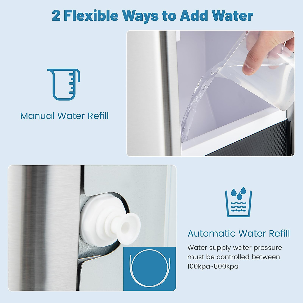 ARLIME Nugget Ice Maker, Countertop Ice Maker with 2.3L Water Tank, 4FT Water Inlet Pipe, Manual & Auto Water Refill, Ice Maker Machine w/Ice Scoop & Water Tray, Ice Machine for Kitchen, Home, Bars