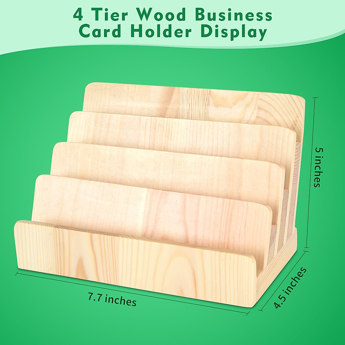 4 Tier 7.7" x 4.5" x 5" Wood Business Card Holder Display Business Card Display Rack Business Card Stand Business Card Organizer Multiple Business Card Holder Case Gift Card Display for Office Desk