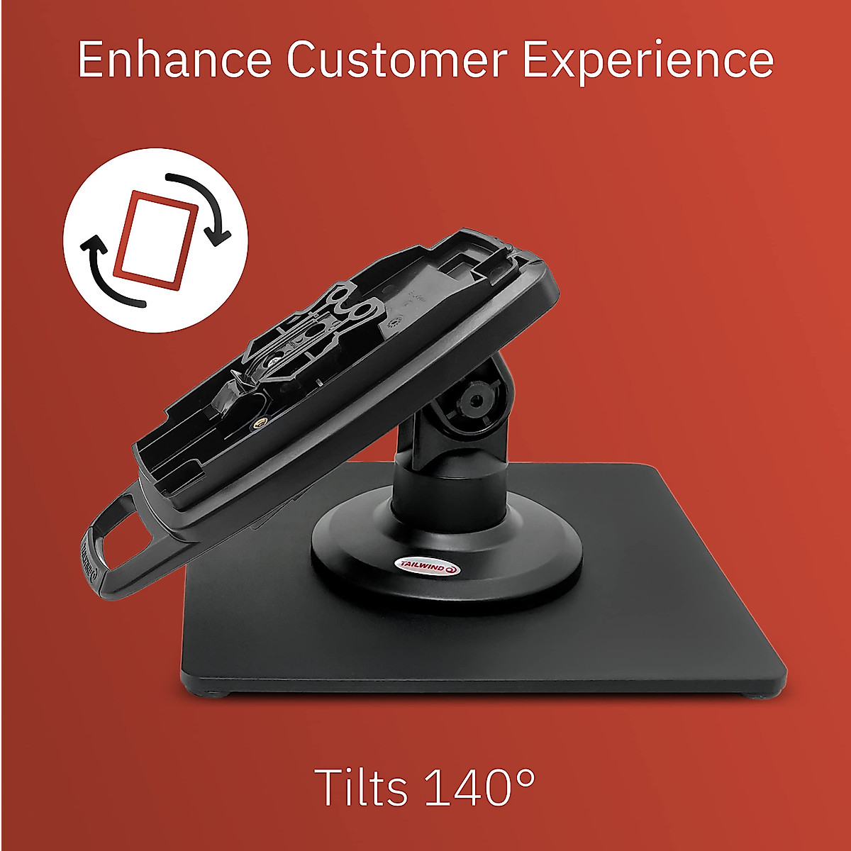 ENS Tailwind Ingenico Lane/3000/7000/8000 3" Latch and Lock Compact Pole Mount Terminal Stand with Square Freestanding Mobility Base Plate, Black