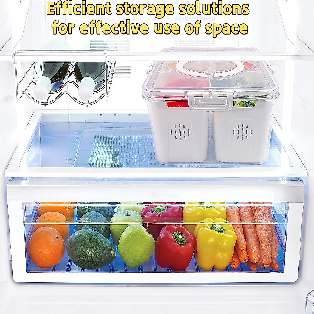 Fruit Containers for Fridge，Fresh Food Containers for Refrigerator，Fruit Containers for Fridge Keep Fresh，Food Box Container with 3 Removable Colanders for Berry，Vegetable, Refrigerator Organizer Bins