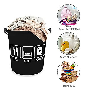 Eat Sleep Poker Foldable Laundry Basket Waterproof Hamper Storage Bin Bag with Handle 16.5"x 16.5"x 17"
