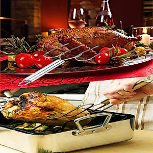 Thanksgiving Turkey & Roast Lifters, Stainless Steel Roaster Forks, Transfer Chicken or Ham Poultry Lifters Easily, Four Needle Meat Fork, Set of 2